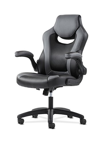Sadie Racing Gaming Computer Chair- Flip-Up Arms, Black and Gray Leather (HVST911)
