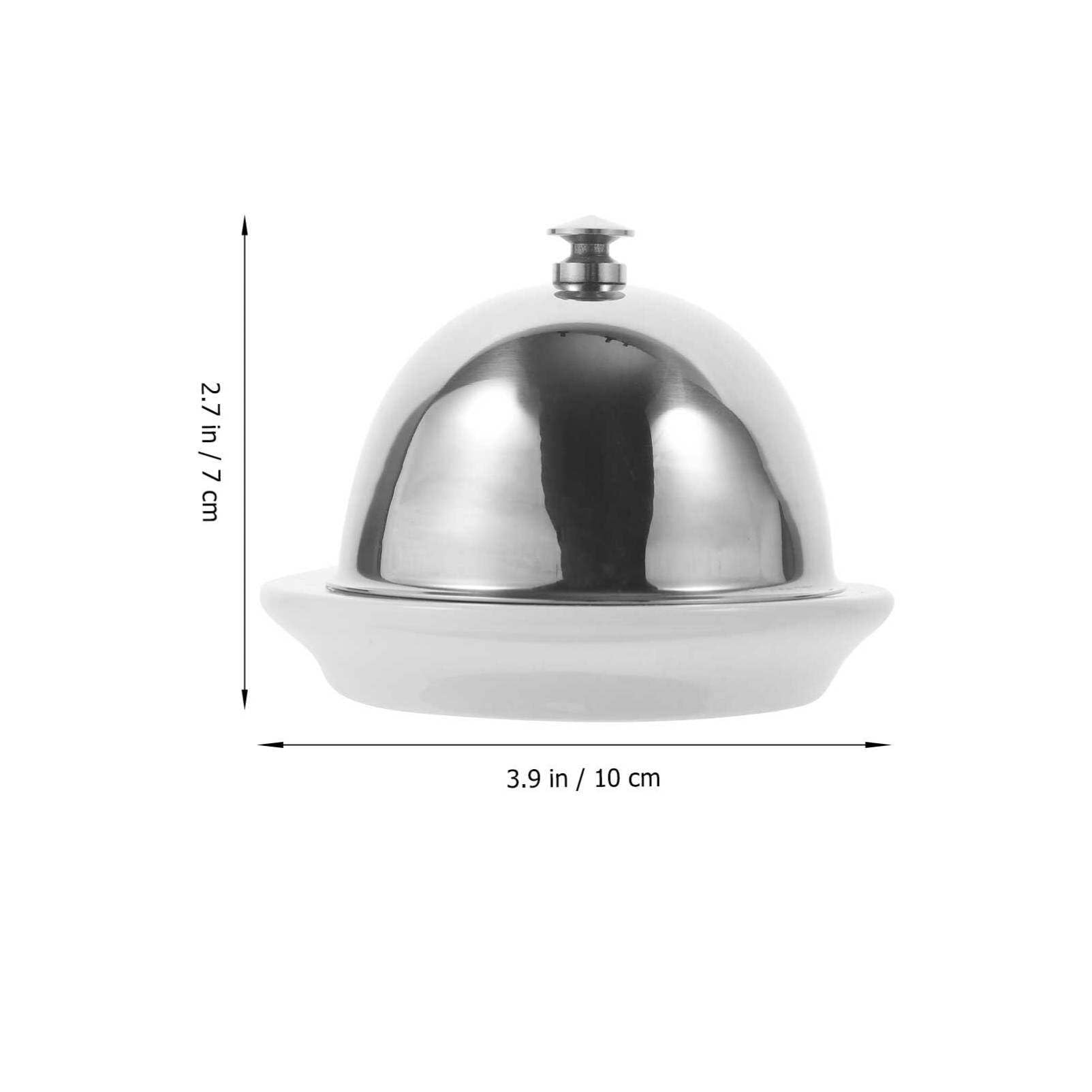 DOITOOL Cheese Dome Cover Butter Dish Ceramic Butter Plate with Stainless Steel Lid Farmhouse Butter Keeper Container Cheese Plate Mini Cake Stand for Home Restaurant Cheese Dome Cover