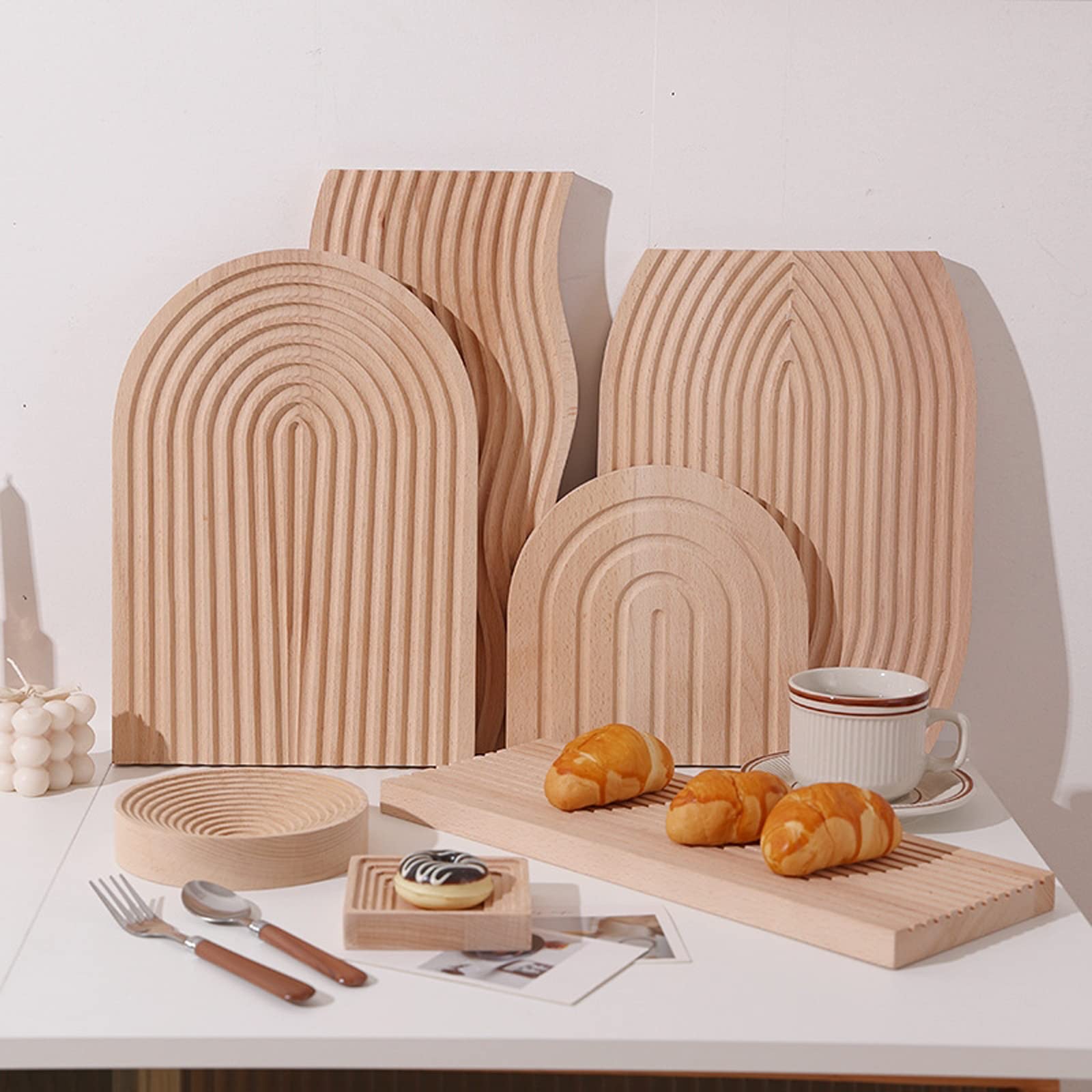 Enkrio Boho Wooden Rainbow Arch Tray Decorative Wood Charcuterie Board Wood Serving Boards for Kitchen Home Decor