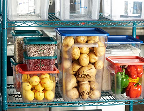 CURTA 4 Pack Food Storage Container with Green Lid - NSF Commercial Grade in 4.0 Qt - Square, Clear, Polycarbonate