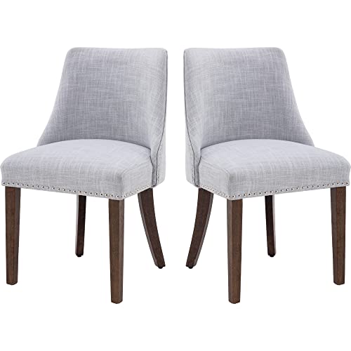 Kmax Fabric Dining Chairs Set of 4 Upholstered Side Chairs Farmhouse Accent Chairs with Nailhead Wood Legs for Dining Room Guest Room Restaurant, Grey