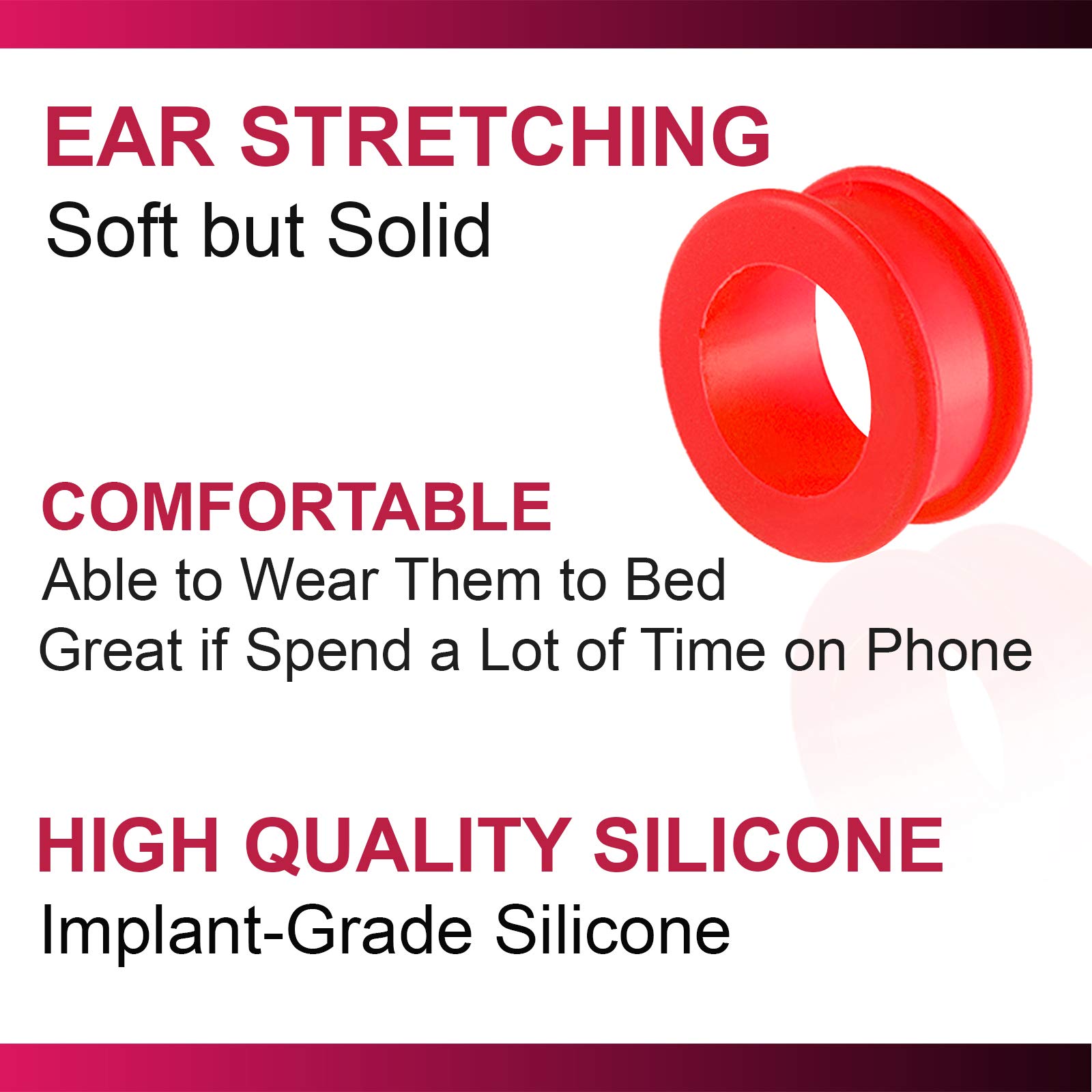 bodyjewellery 15/16 24mm Red Implant grade sili Double Flare Tunnels Ear Gauge Plugs SI01 AEBS Ear Stretching Stretchers Piercing 2Pcs