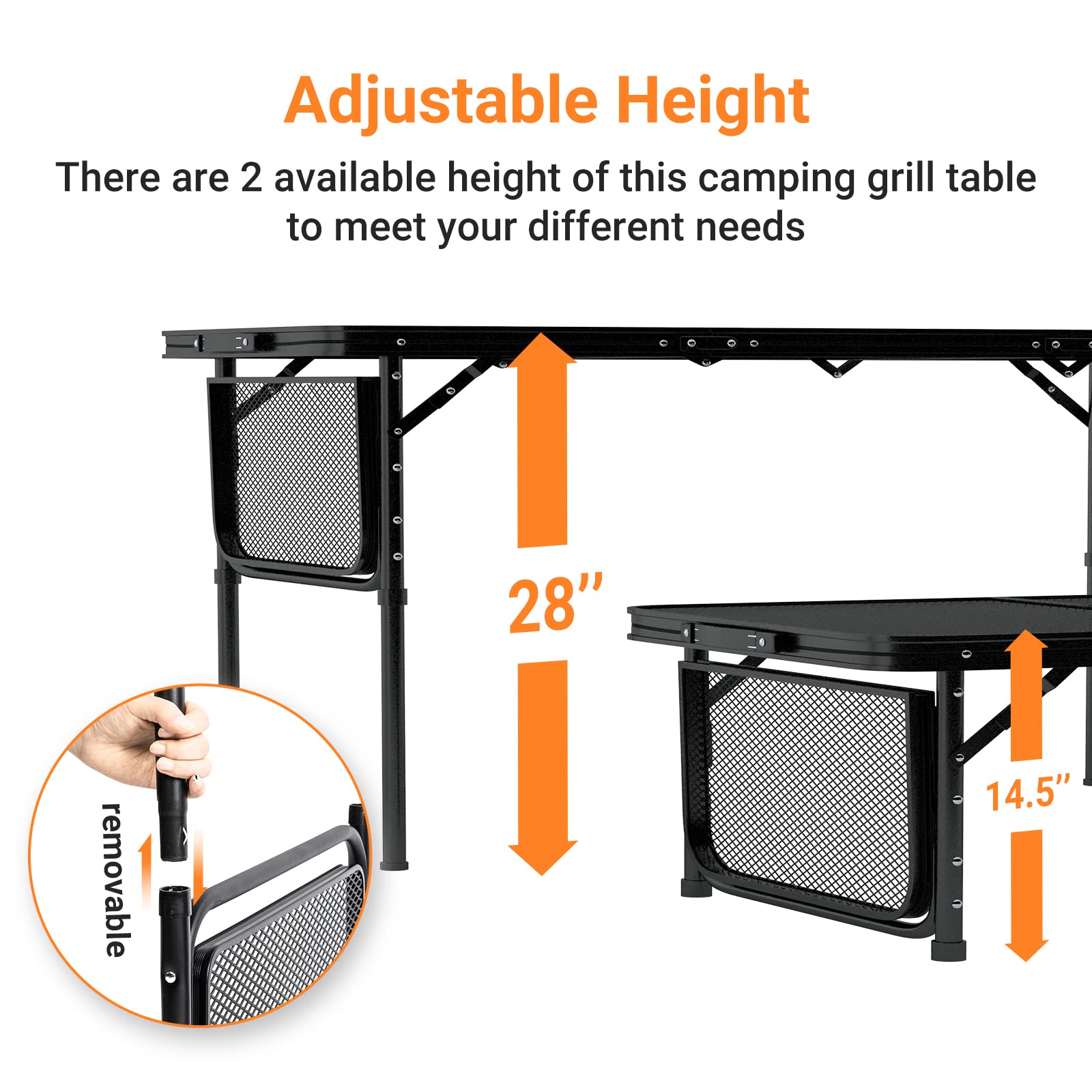 Coastrail Outdoor Camping Folding Grill Table Portable Lightweight Metal Grill Stand for Outdoor with Adjustable Height, 4 Feet, Black