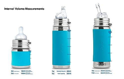 Pura Kiki 11oz/325ml Stainless Steel Infant Bottle w/Sleeve, Medium-Flow Nipple, for Babies 3 Months & Up - Aqua