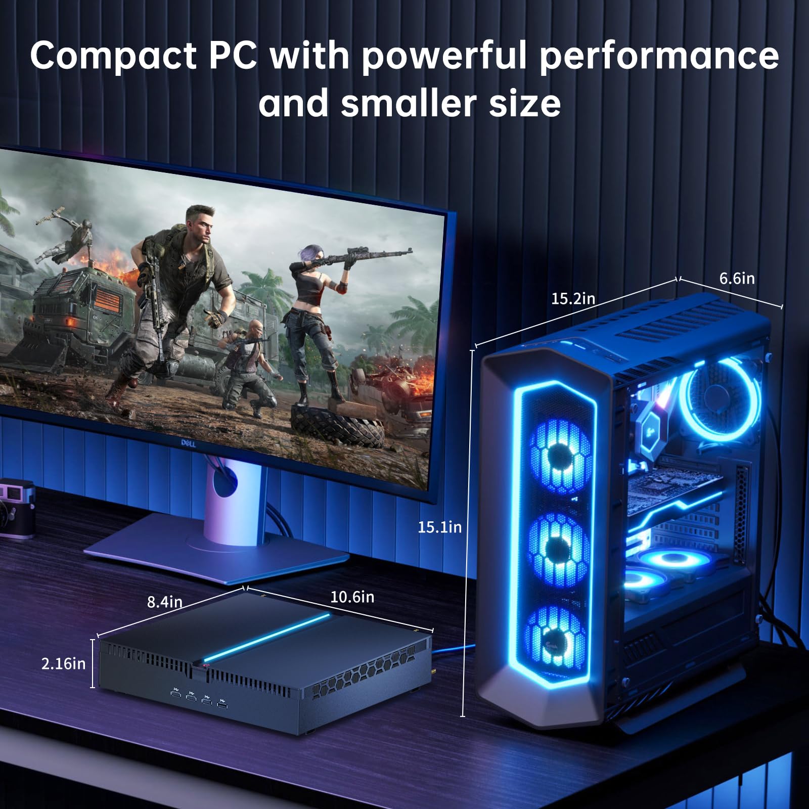 Mini PC Gaming, Desktop Computer i9-13900F 24 Cores Upto 5.6GHz, DDR5, 512G M.2 PCIE4.0 SSD, Windows 11 Pro, GeForce RTX4060Ti 8G, Four Display, 8K@60Hz Outputs, Dual LAN, WiFi6E/BT5.3