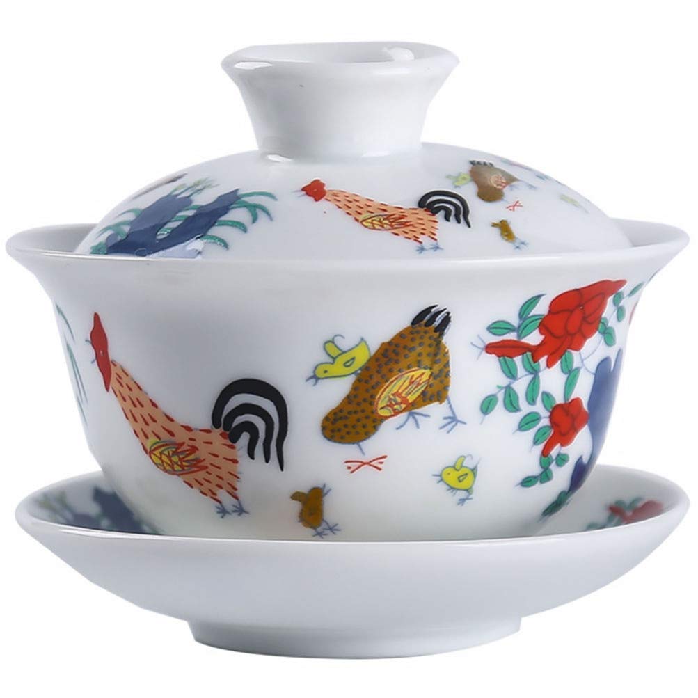 DOITOOL China Traditional Teacup Ceramic Chinese Tea Cup Porcelain Tea Bowl Gaiwan Teacup with Lid and Saucer Teapot Teaware for Home Tabletop Decor White