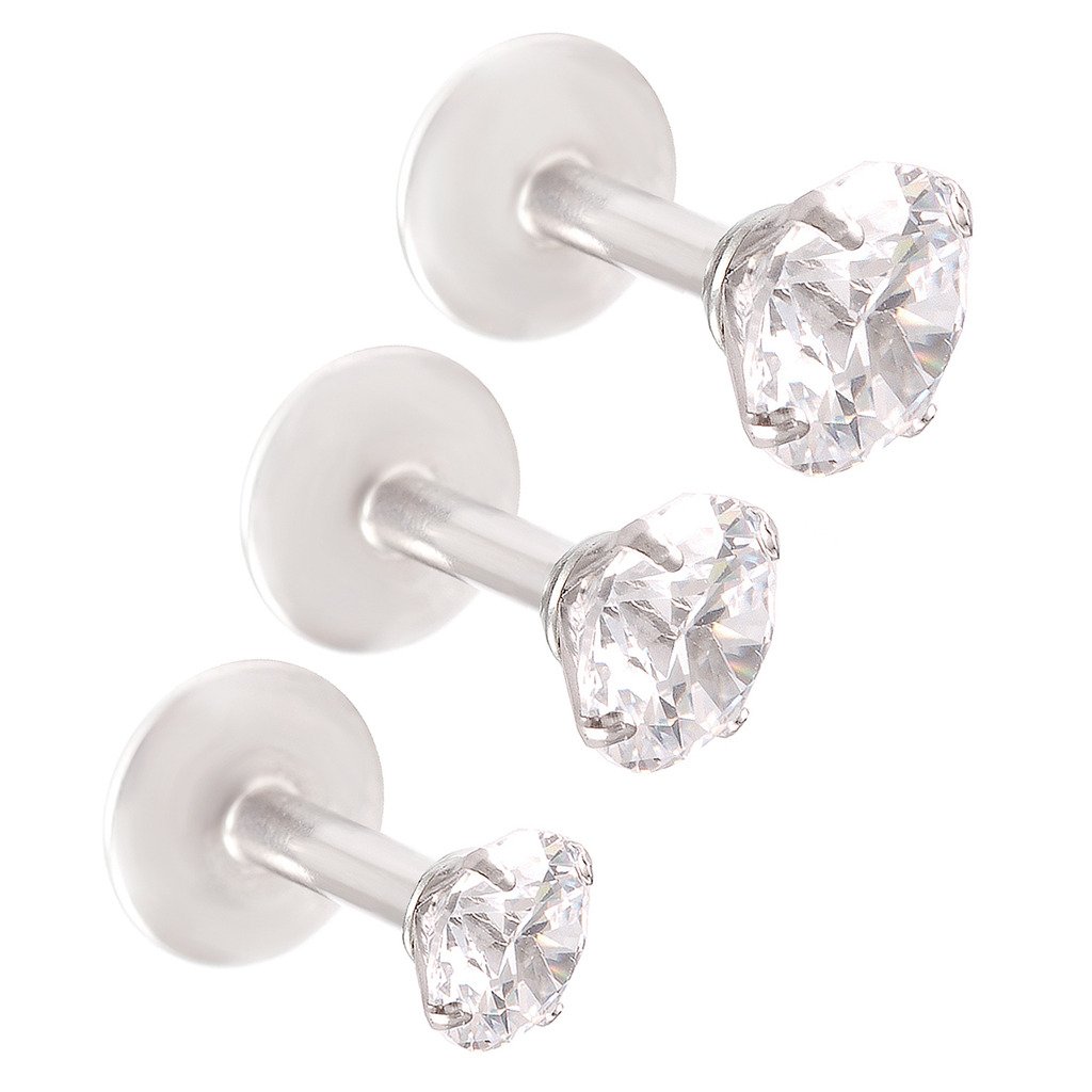 bodyjewellery 16g Internally Threaded Lip Labret Piercing Studs Surgical Steel Helix Monroe Dahlia Tragus Cartilage Snake Bites 1/4 6mm