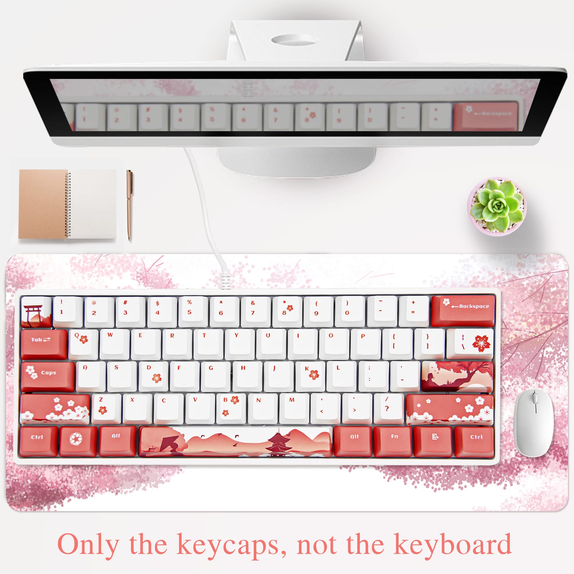 Uuoeebb PBT Keycaps, Heat Sublimation 104 PBT Keycap OEM Key Set for MX Switches Mechanical & Optical Gaming Keyboard (Sakura)