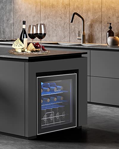 Silonn 16 Bottle Wine Cooler/Cabinet Beverage Refrigerator,Small Mini Wine Cellar for Red,White,Champagne or Sparkling Wine,40f-61f Digital Temperature Control Wine Fridge Glass Door