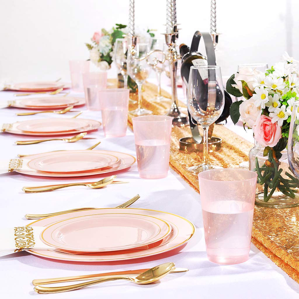 bUCLA 100pcs 12OZ Pink Plastic Cups-Disposable Pink Cups-Premium Unbreakable Wedding Cups-Party Cups,Great For Easter, Mother's Day and Bridal Shower