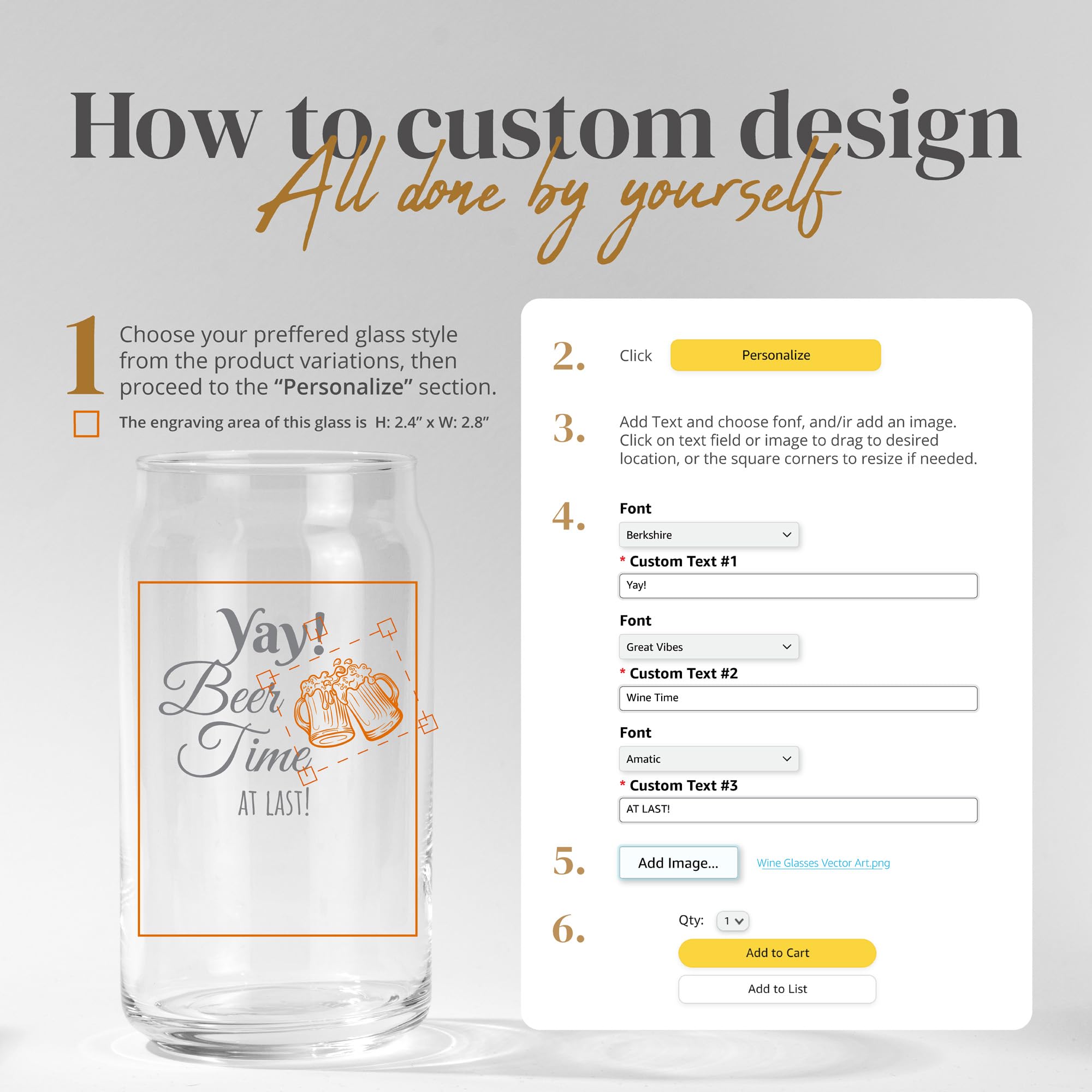 Custom 16oz Beer Can Glass with Your Custom Logo Design or Personalized Text - Permanent Laser Engraving - Wedding Favors, Corporate Gifts, Birthdays, Parties or Events