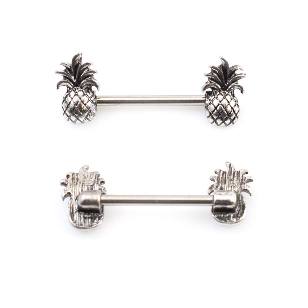 BodyJewelryOnline Pair of Nipple Barbell with Pineapple Design 14g
