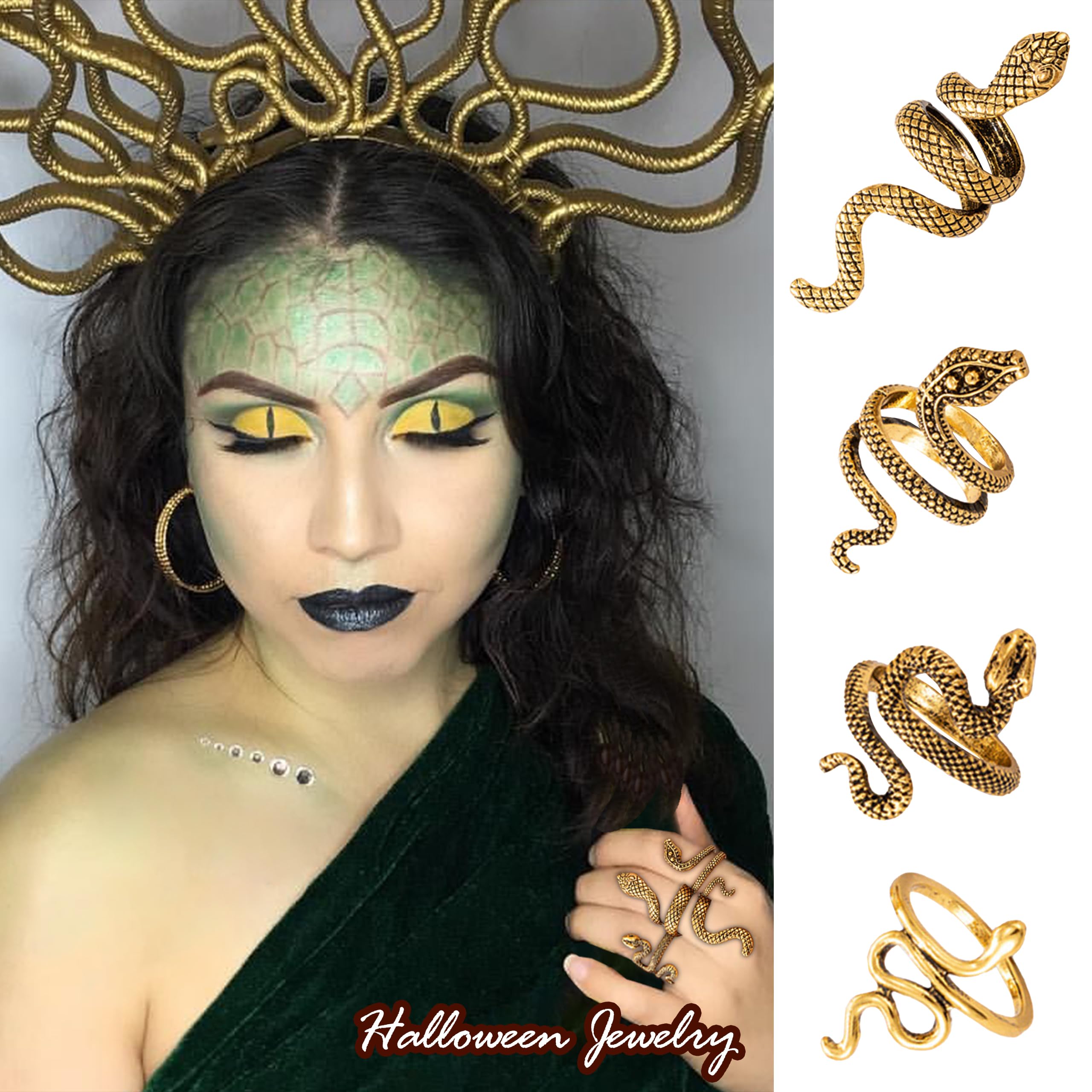 Dcfywl731 Snake Ring for Women Adjustable Vintage Reptile Serpent Stackable Snake Rings Goth Punk Snake Jewelry Halloween Costume Accessories