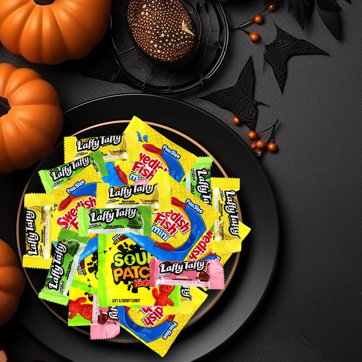 Candy Mix Halloween Pumpkin Candy Bucket Filled with Assorted Candies - Spooky 60ct Already Filled Treats Halloween Candy Gift with Individually Wrapped Candy Sweets for Kids, 26oz of Bulk Pack