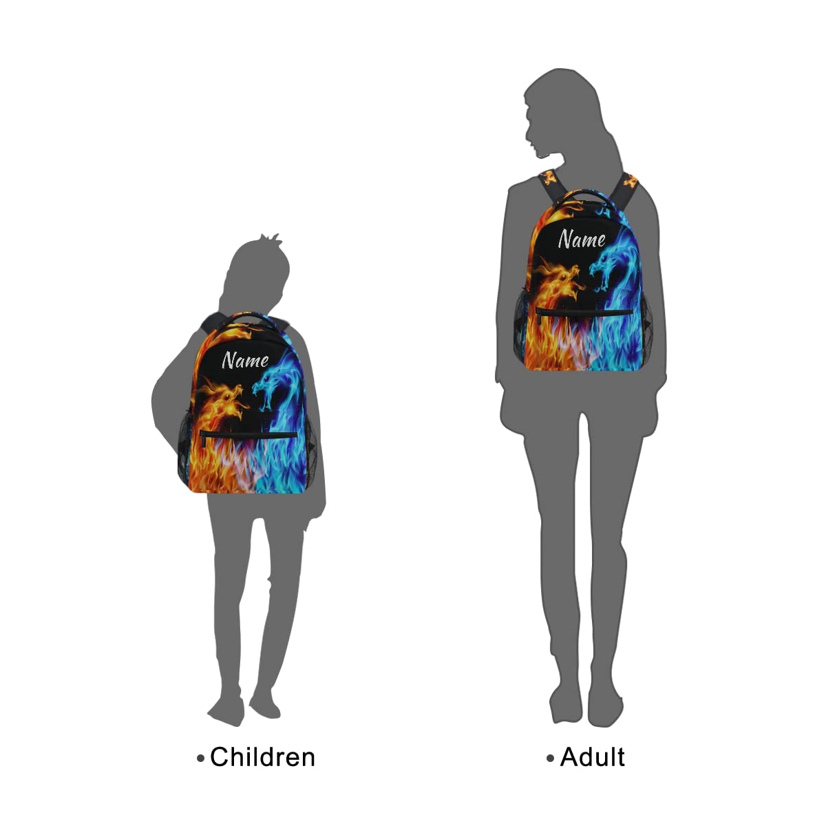 Custom Blue And Red Fiery Dragons School Backpack Personalized Your Name Text Bookbag for Boys Girls Teens Casual Travel Bag Computer Laptop Daypack