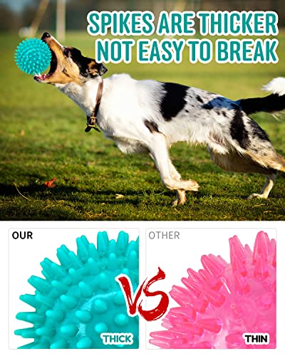 Pweituoet 2 Pack 4.5” Heavy Duty Squeaky Dog Ball for Medium Large Dogs, Spikey Dog Ball Toys for Clean Teeth and Training, Large Dog Toys for Aggressive Chewers…