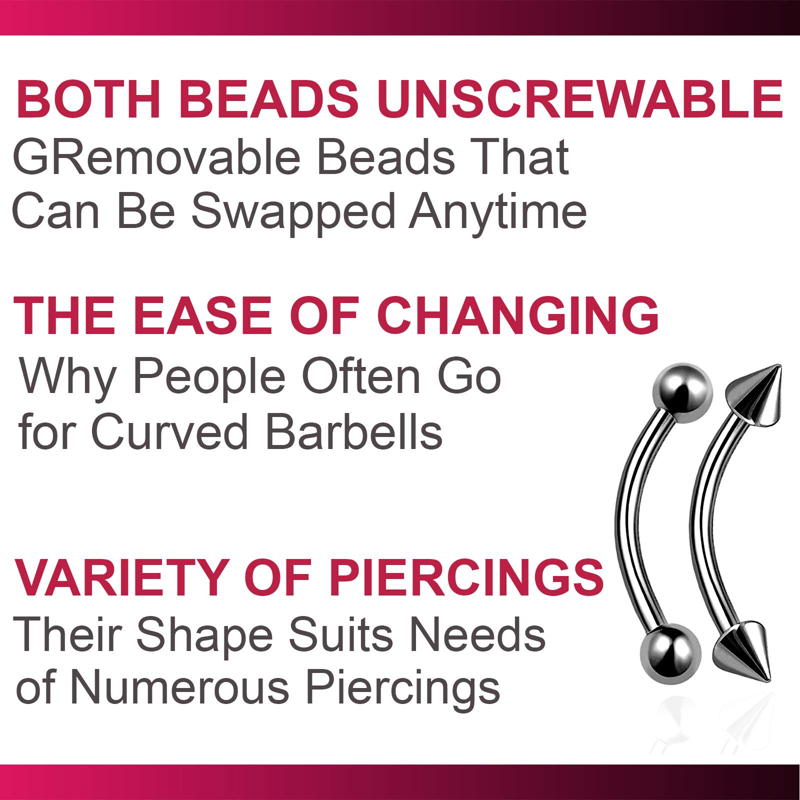 bodyjewellery 2pcs 16g Curved Barbell Titanium Helix Rook Lip Ring Bar Earrings Cartilage Tragus Eyebrow Stud Conch B2CCL Pick Size (1/2 inch (12mm))