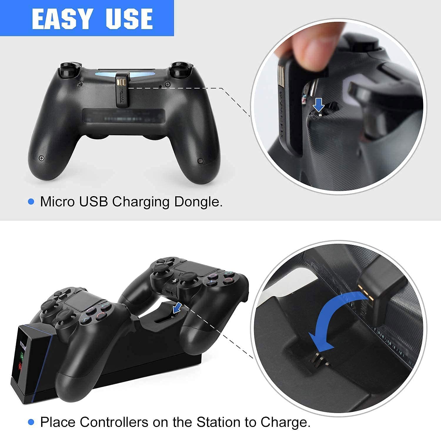 Charger Station for PS4 Controller, YTEAM Dual USB Charging Dock Station for PS4 /PS4 Slim /PS4 Pro Wireless Controller Fast Charging Station Stand with LED Indicator & Intelligent Chip Protection