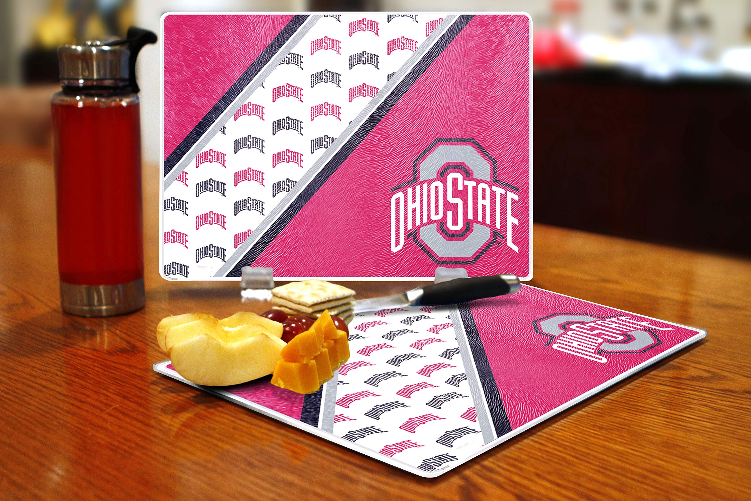 Duck House Sports NCAA Ohio State Buckeyes Tempered Glass Cutting Board with Display Stand