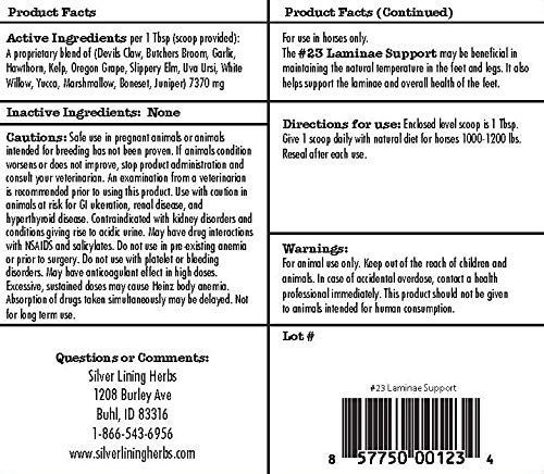 Silver Lining Herbs 23 Laminae Support - Natural Herbs Supporting Natural Temperature in Horse Feet and Legs - Herbal Supplement to Support Soft Tissues & Reduce Inflammation of Horse Foot - 1 lb Bag