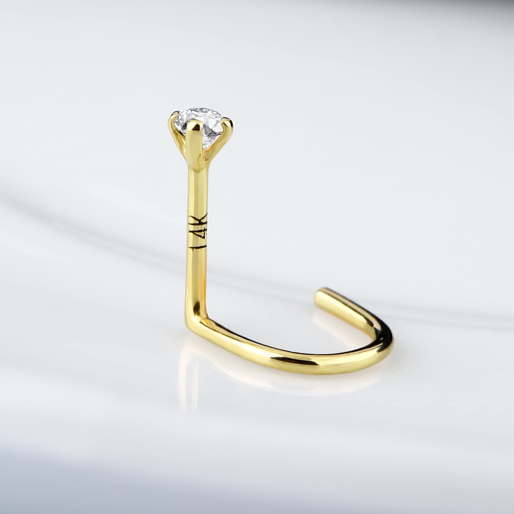 COCHARM 14K Solid Gold Nose Screw 20g Yellow Gold Diamond Nose Rings Tiny Sparkling Hypoallergenic Nose Screw Studs 14 Gold Nose Piercing