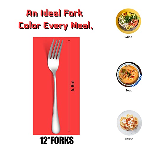 Silver Salad Forks Set of 12 pieces,Stainless Steel Flatware Forks 6.8 inch,Mirror Polish Small Utensils, New Kitchen Essentials Cutlery Set Dishwasher Safe
