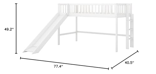 Harper & Bright Designs Twin Size Low Loft Bed Frame with Ladder and Slide for Kids,White
