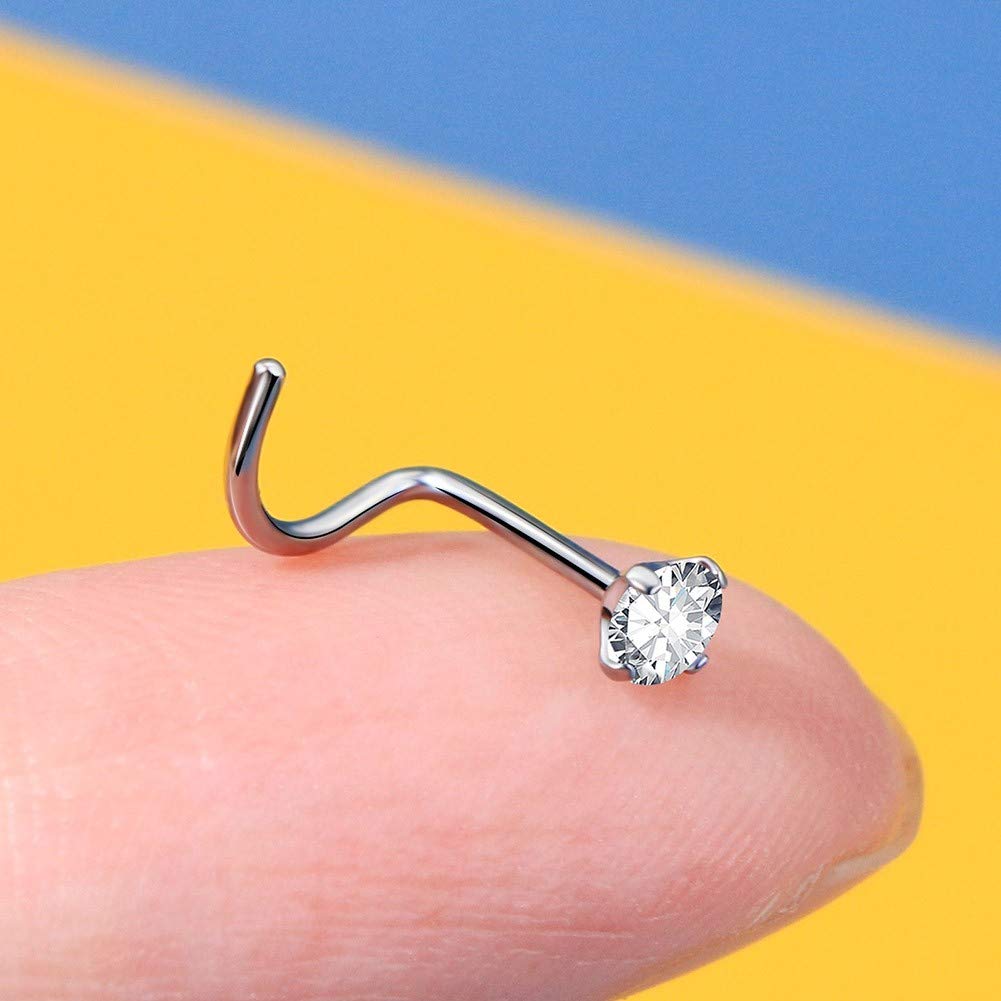COCHARM 3pcs G23 Titanium 20g Nose Stud Pack Nose Piercing Stud Nose Rings for Women Surgical Steel Screw Nose Stud Star Heart Nose Stud Corkscrew Nose Jewelry Hypoallergenic