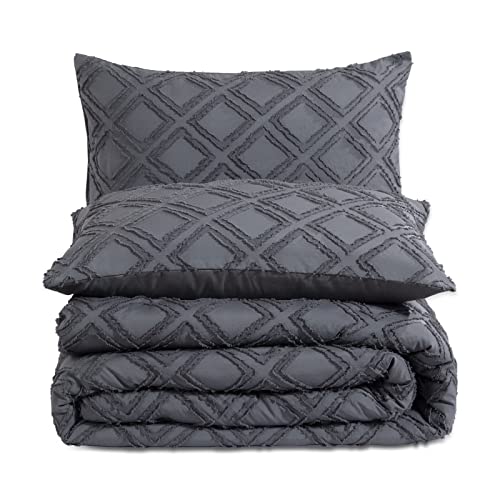 HOMBYS Boho Comforter Set California King Size, 108x98 Tufted Jacquard Geometry Bedding Comforter for King Bed, Shabby Chic Bed Sets with 2 Matching Pillow Cases,Grey