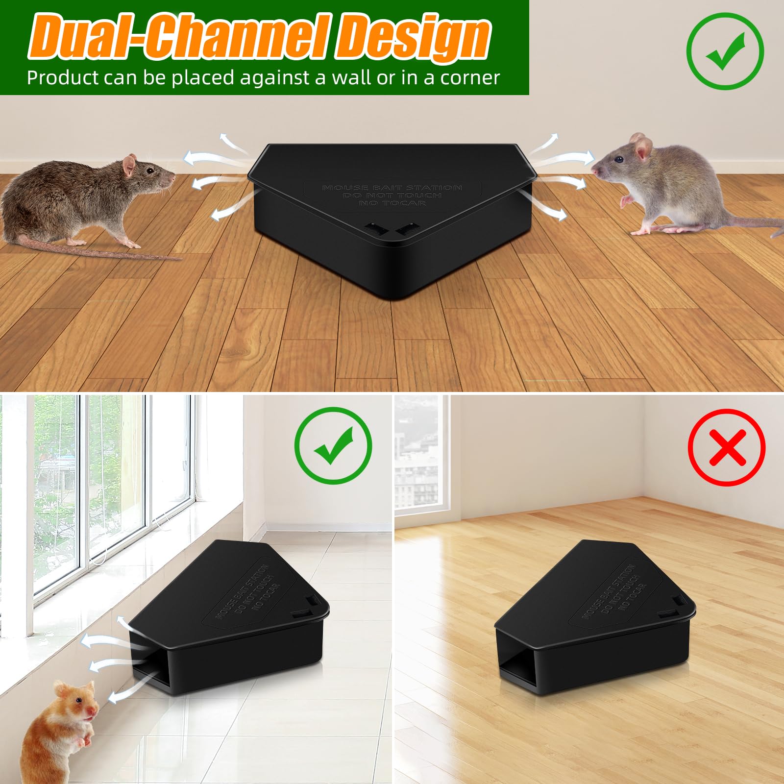 Mouse Bait Station with Key,8 Pcs Rat Bait Station Mouse Poisoning Bait Blocks Reusable Small Bait Boxes for Mice Rodent Indoor & Outdoor,Bait Not Included,Green