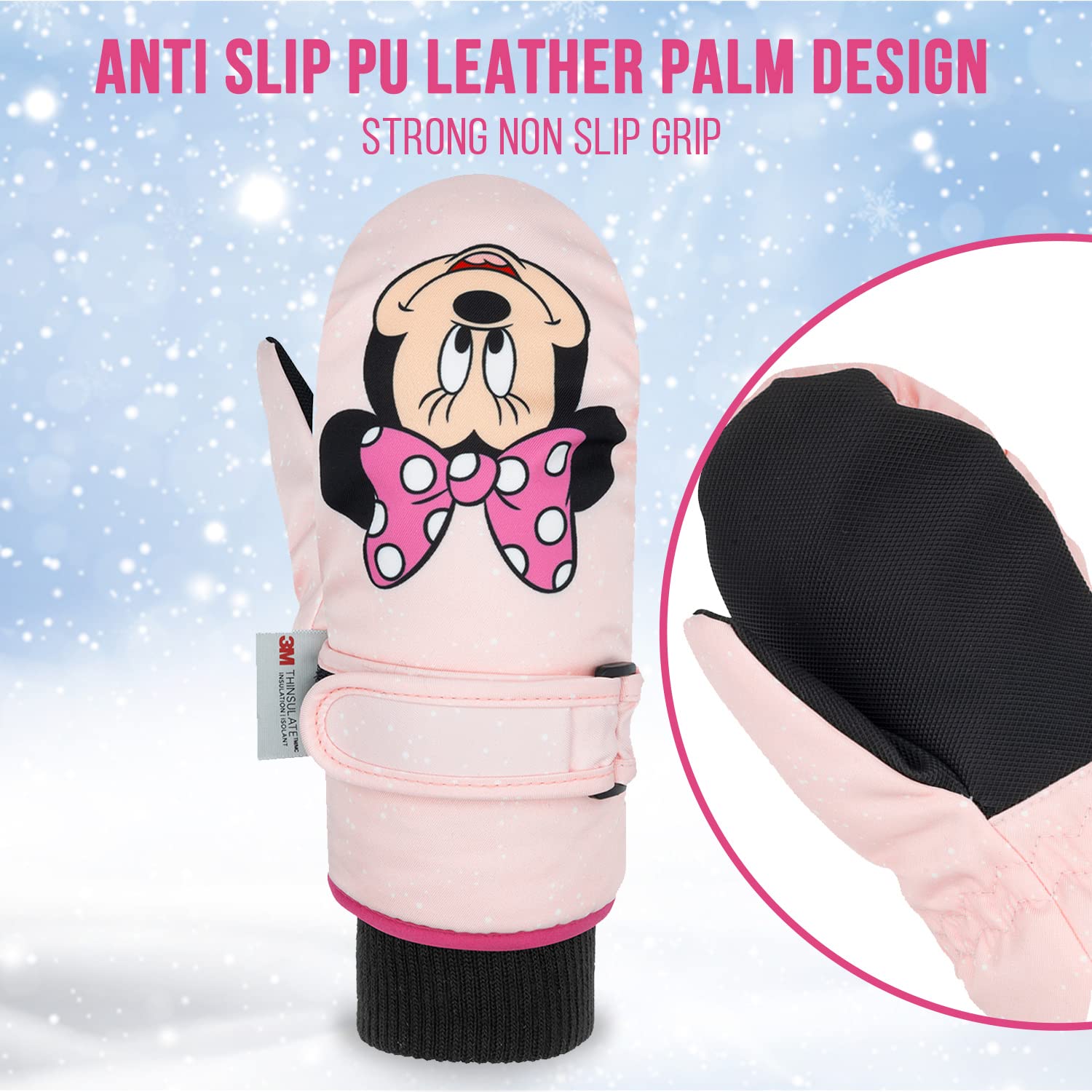 DISNEY Minnie Mouse Toddler Mittens Ages 2-4, Waterproof Toddler Gloves, Kids Snow Mittens, 3M Thinsulate Gloves Ski Mittens