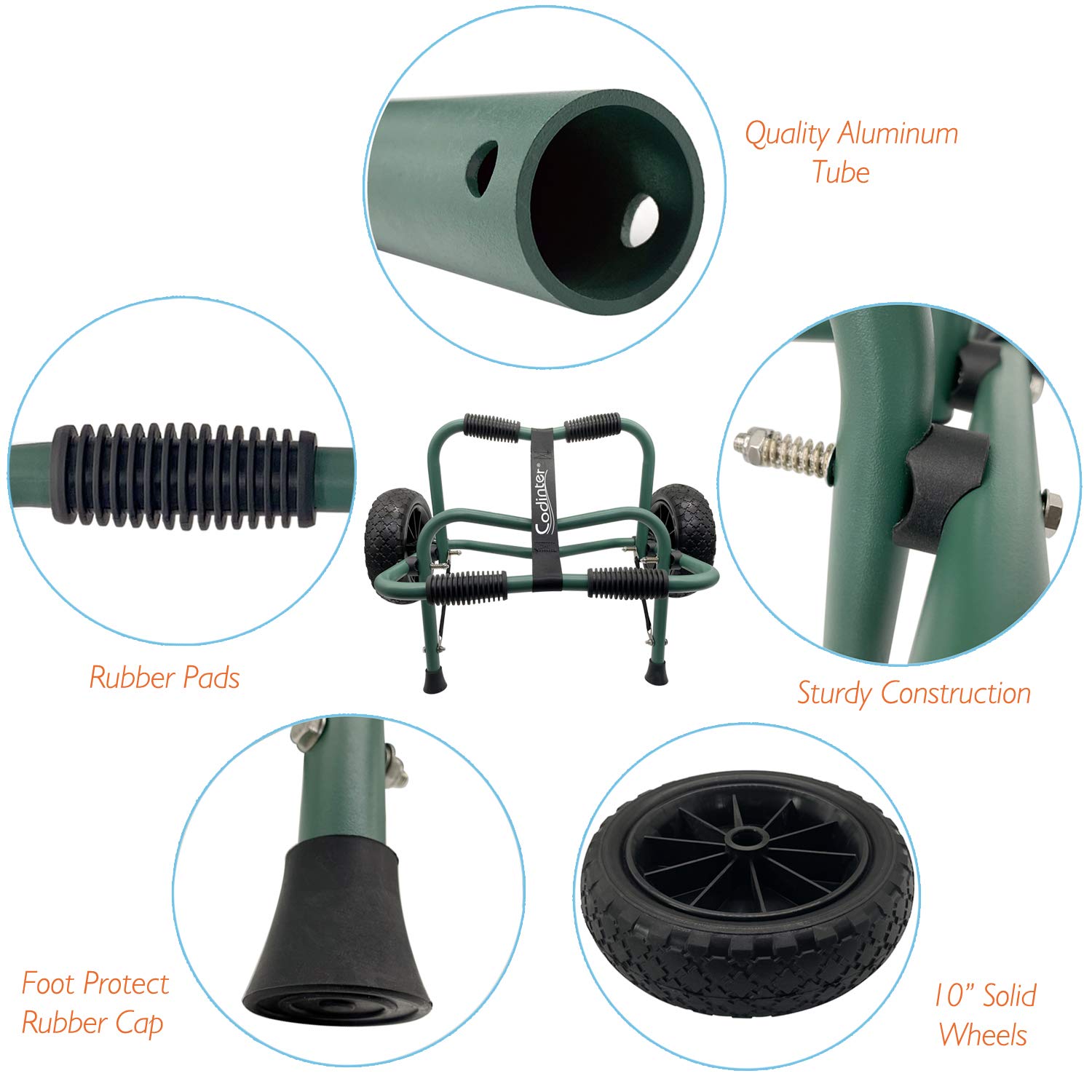 Codinter Kayak Cart, Canoe Dolly Trolley for Carrying Kayaks Boats Paddleboard Transport β Green
