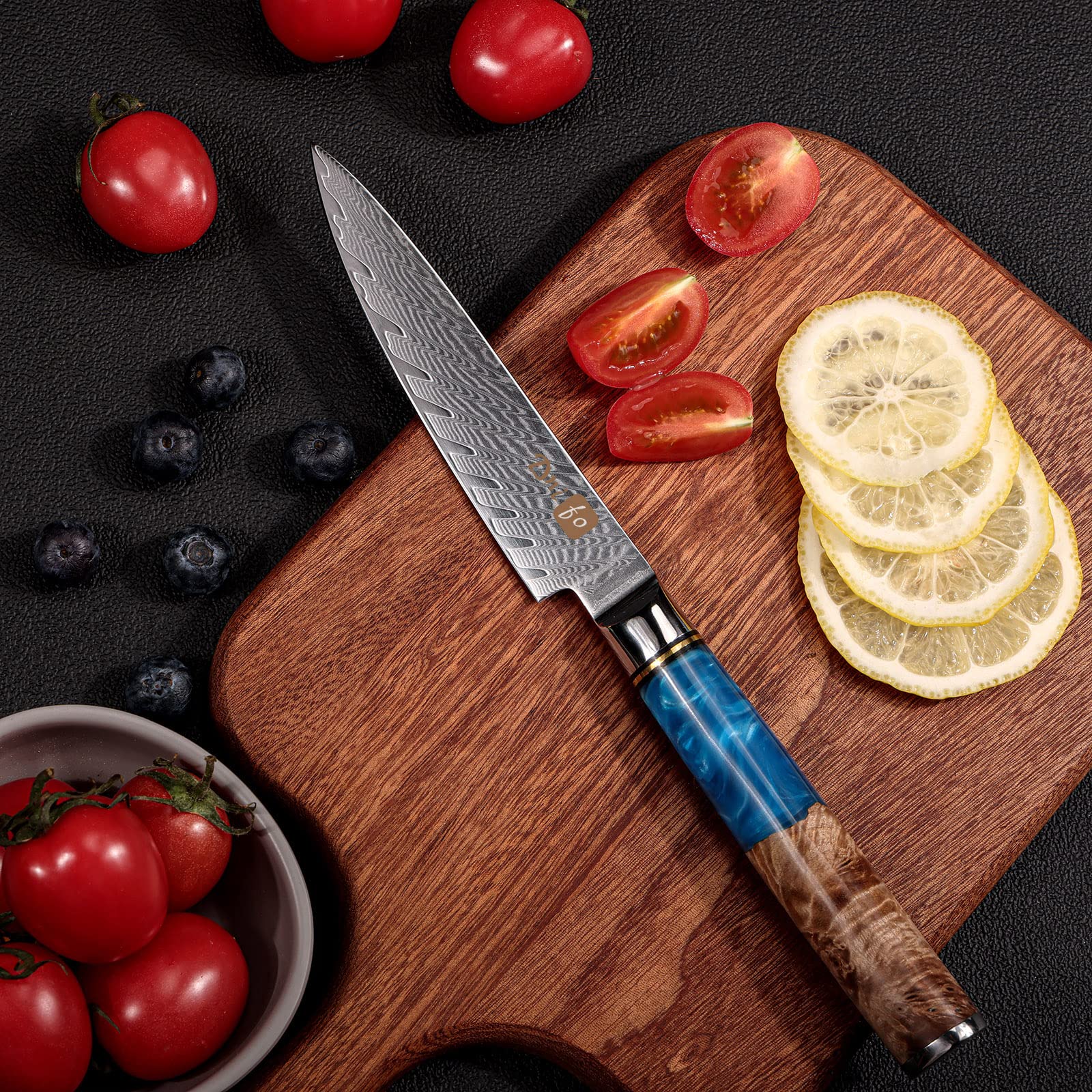 Dnifo Kitchen Utility Knife 5 Inch, Damascus Steel Kitchen Knives -Super Sharp Ultimate All-Purpose Knife for Slicing, Mincing, Chopping - Non-stick Blade and Anti-rusting Forged