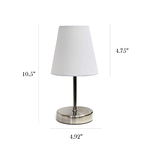 Simple Designs LT2013-WHT Mini Basic Sand Nickel Table Lamp with Fabric Shade, White