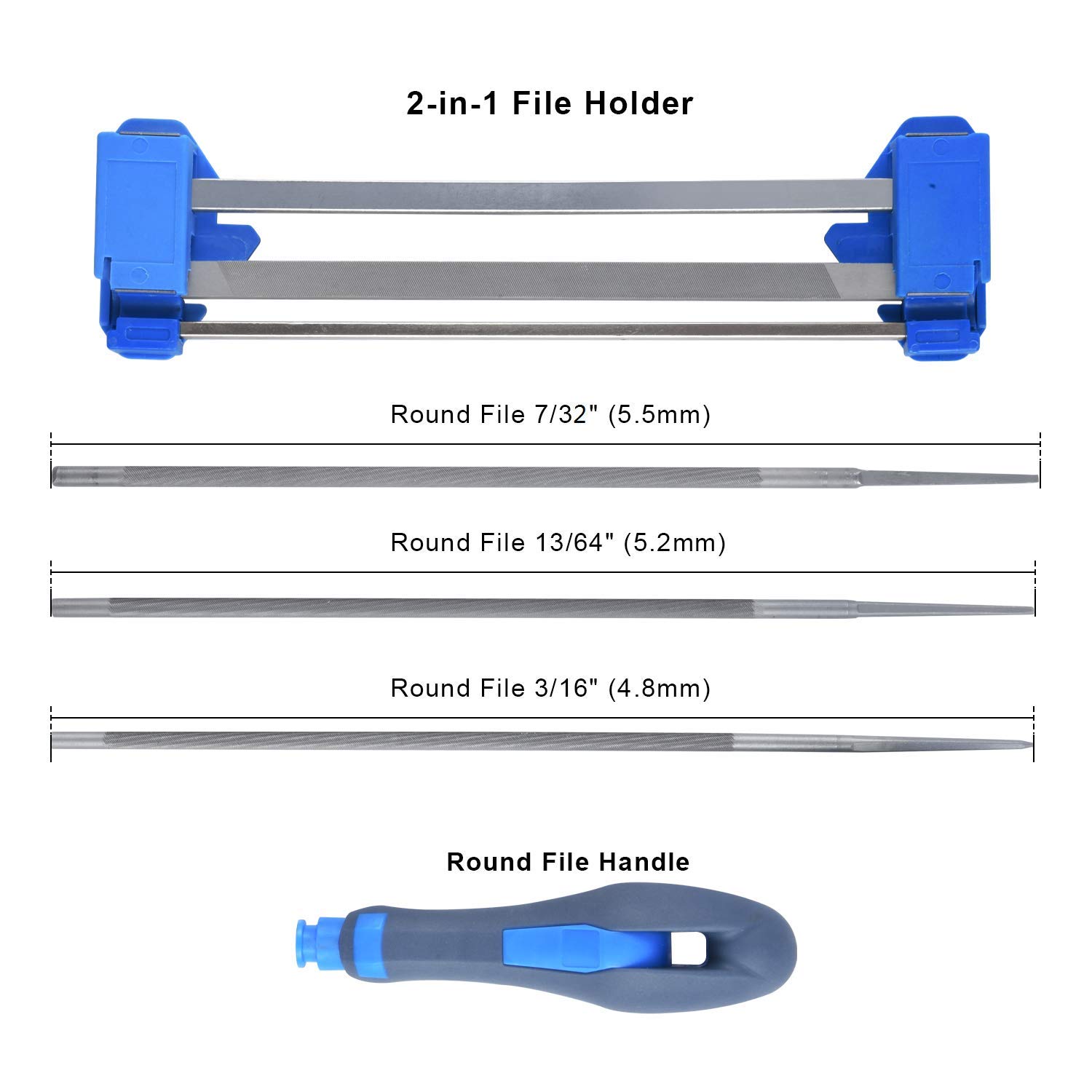 Codirom 2 in 1 Chainsaw Sharpener 2 in 1 Easy File Sharpener 3/16" 13/64" 7/35" Round Files (for 3/8" .325" .404" Chainsaw Chain)