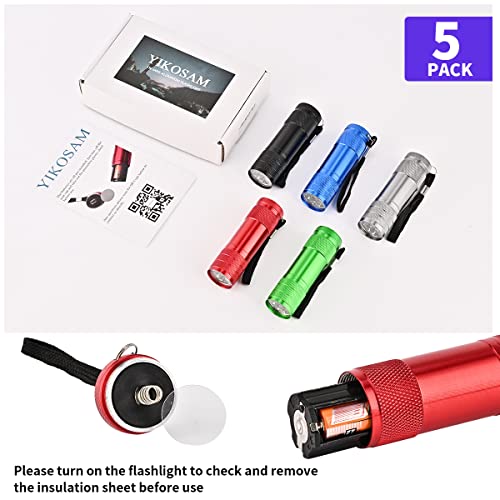 yikosam 5 Pcs UV Black Light Flashlights, 9 Led 395-400nm Mini Blacklight Handheld Portable Torch Pet Urine Detector for Bed Bug, Hair, Dog Cat Urine and Stains Batteries Included