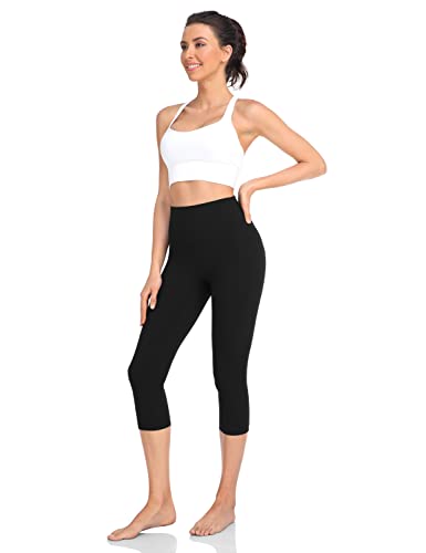 HeyNuts High Waisted Yoga Capris Leggings for Women, Tummy Control Workout Running Leggings Cropped Pants 19'' Black S(4/6)