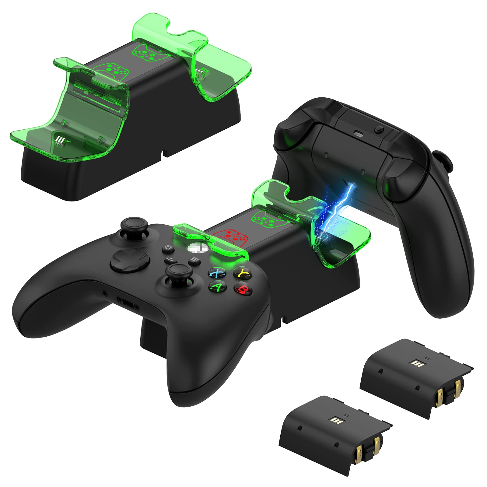 Charging Station for Xbox Series X|S Controller with 2 Packs 1400mAh Rechargeable Battery, Dual Conroller Charger Docking Station with Batteries and Battery Covers for Xbox Series X|S Controllers