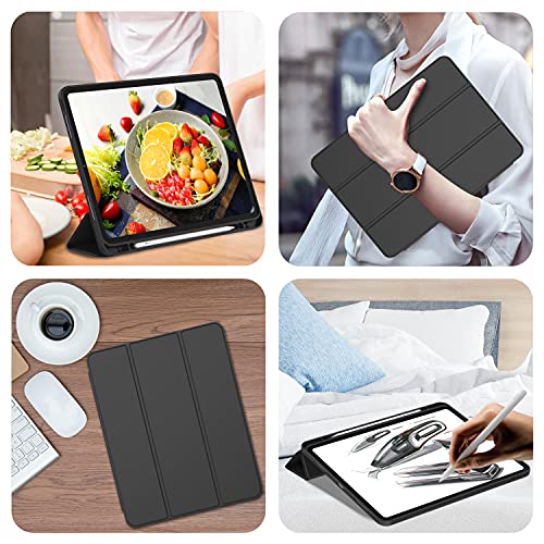 iMieet New iPad Pro 12.9 Case 2022(6th Gen)/2021(5th Gen) with Pencil Holder [Support iPad 2nd Pencil Charging/Pair],Trifold Stand Smart Case with Soft TPU Back,Auto Wake/Sleep(Black)