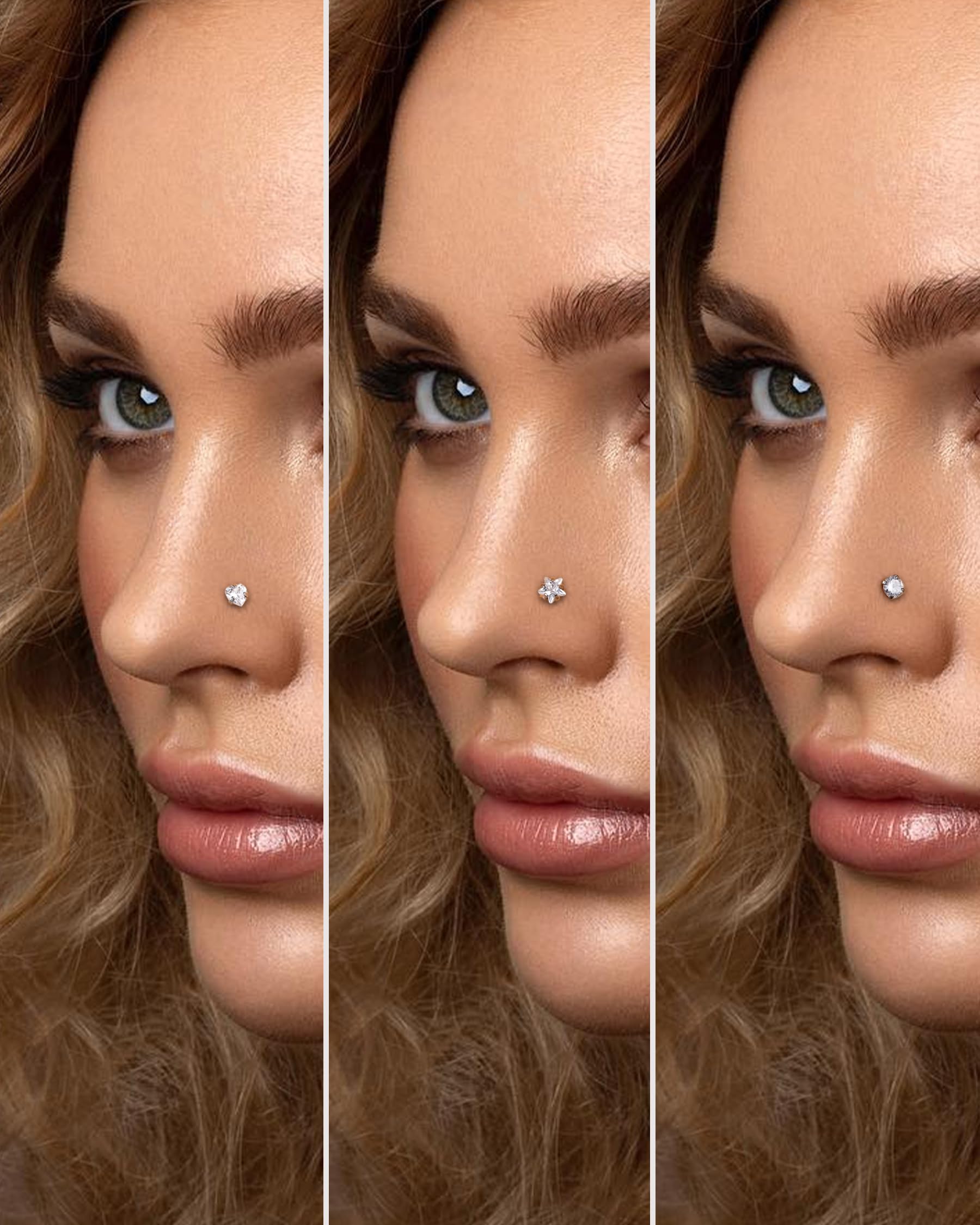 COCHARM 3pcs G23 Titanium 20g Nose Stud Pack Nose Piercing Stud Nose Rings for Women Surgical Steel Screw Nose Stud Star Heart Nose Stud Corkscrew Nose Jewelry Hypoallergenic