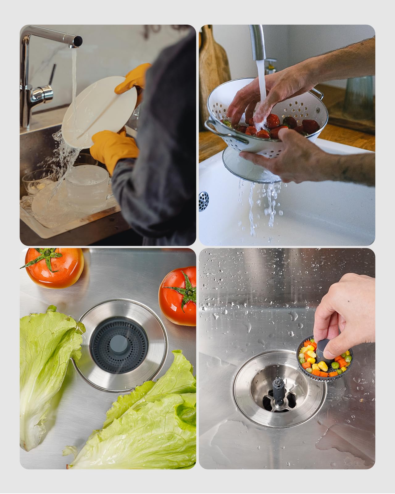 Hibbent Upgraded 3 in 1 Kitchen Sink Drain Strainer and Stopper Combo, Stainless Steel Metal Pop Up Sink Stopper, Anti-Clogging Basket Strainer with Handle for US Standard 3-1/2 Inch Drain
