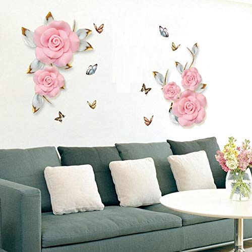 COVPAW® Wall Sticker & Mural Rose Vine Pink Home Decor Accent Living Room Bedroom Flower Wall Decal Corridor Stair Removable