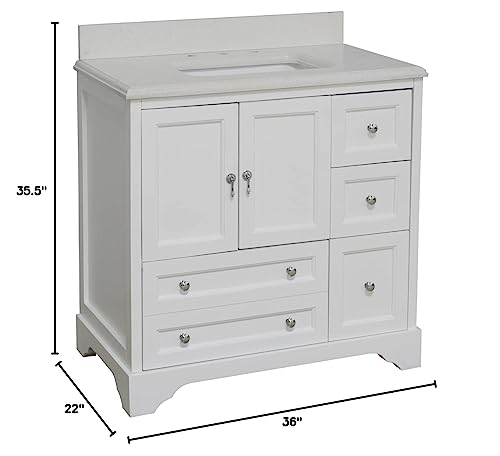 Madison 36-inch Bathroom Vanity (Quartz/White): Includes White Cabinet with Stunning Quartz Countertop and White Ceramic Sink