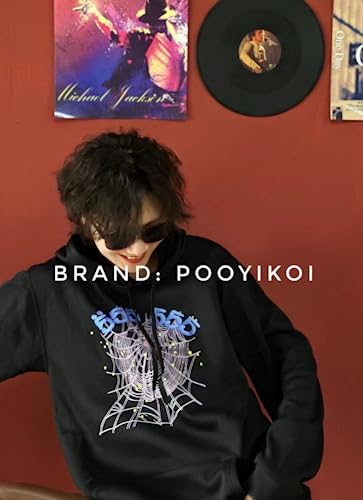 Hip Hop Spider Web Print Hoodie Men Women Spider Sweatshirts Pullover Y2k Clothes Sudaderas Tops (black,L,Large)