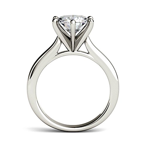 Charles & Colvard Forever One 8mm Round Cut Moissanite Engagement Ring for Women | 1.9 cttw DEW | Lab Grown | Solid 14K White Gold with Rhodium | Size 6