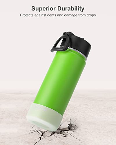 Koodee 16 oz Water Bottle-Stainless Steel Double Wall Vacuum Insulated Wide Mouth Water Flask with Straw Lid, BPA Free(Apple Green)