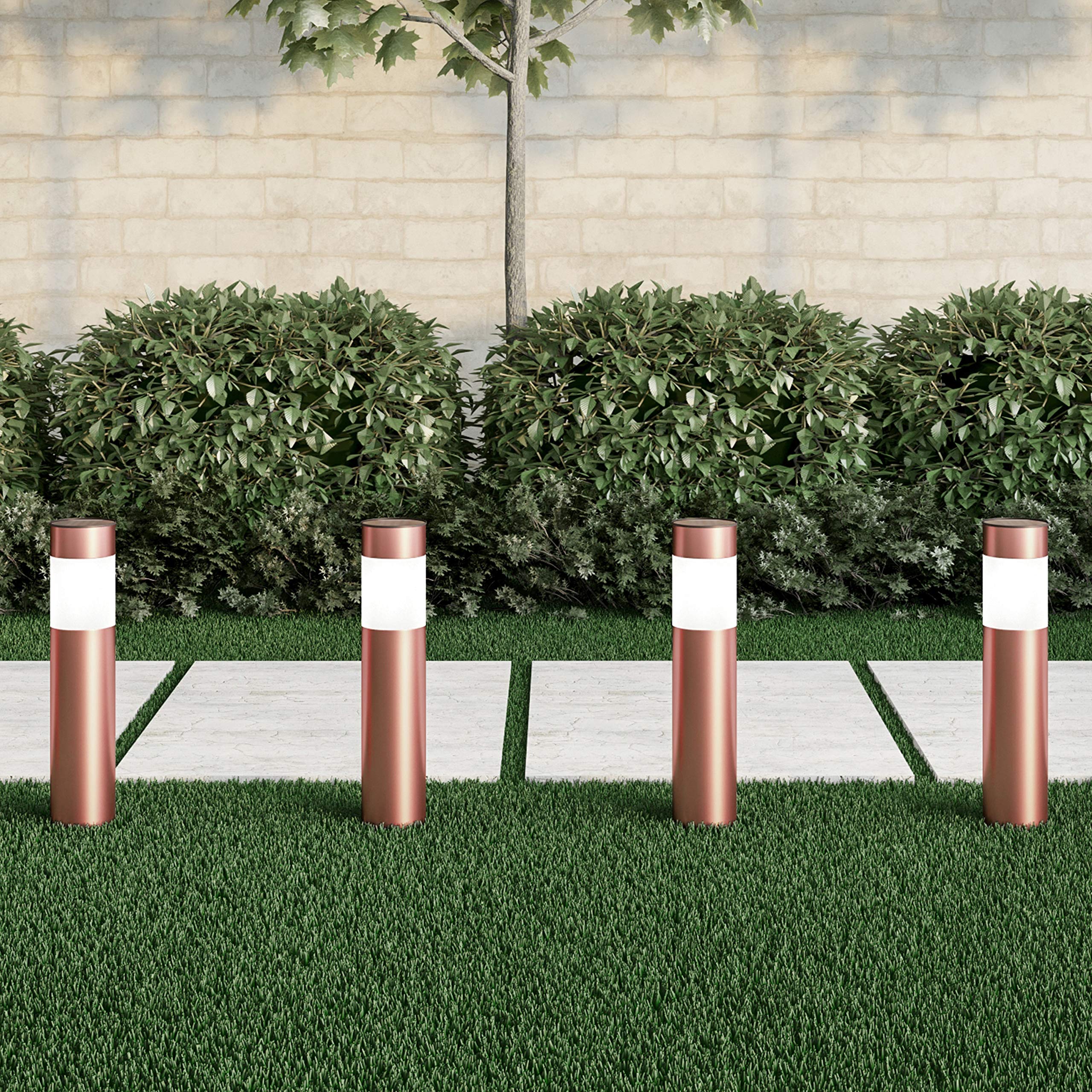 Pure Garden Solar Path Bollard Lights, Set of 6-15” Stainless Steel Outdoor Stake Lighting for Garden, Landscape, Yard, Driveway, Walkway (Copper)