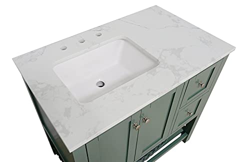 Kitchen Bath Collection 36-inch Bathroom Vanity: Engineered Carrara/Sage Green (Fully Assembled, Includes Sink, Furniture-Grade Construction, Soft-Close Hinges)