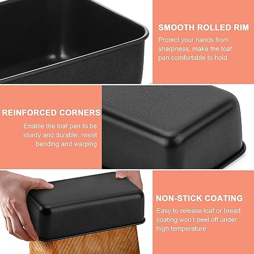 Herogo Non-Stick Loaf Pan Set of 4, Stainless Steel Rectangle Bread Loaf Pans for Baking Bread Meatloaf Brownie Lasagna, 9 x 5 Inch Black Meatloaf Baking Pan for Homemade Bread, Oven Safe