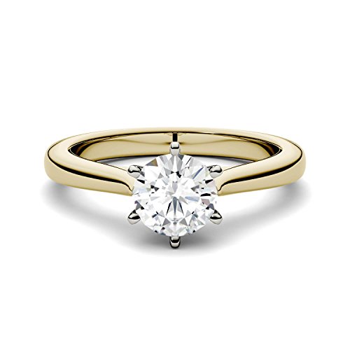 Charles & Colvard Forever One 6.5mm Round Cut Moissanite Two-Toned Engagement Ring for Women | 1 cttw DEW | Lab Grown | Solid 14K Two-Toned Gold | Size 5